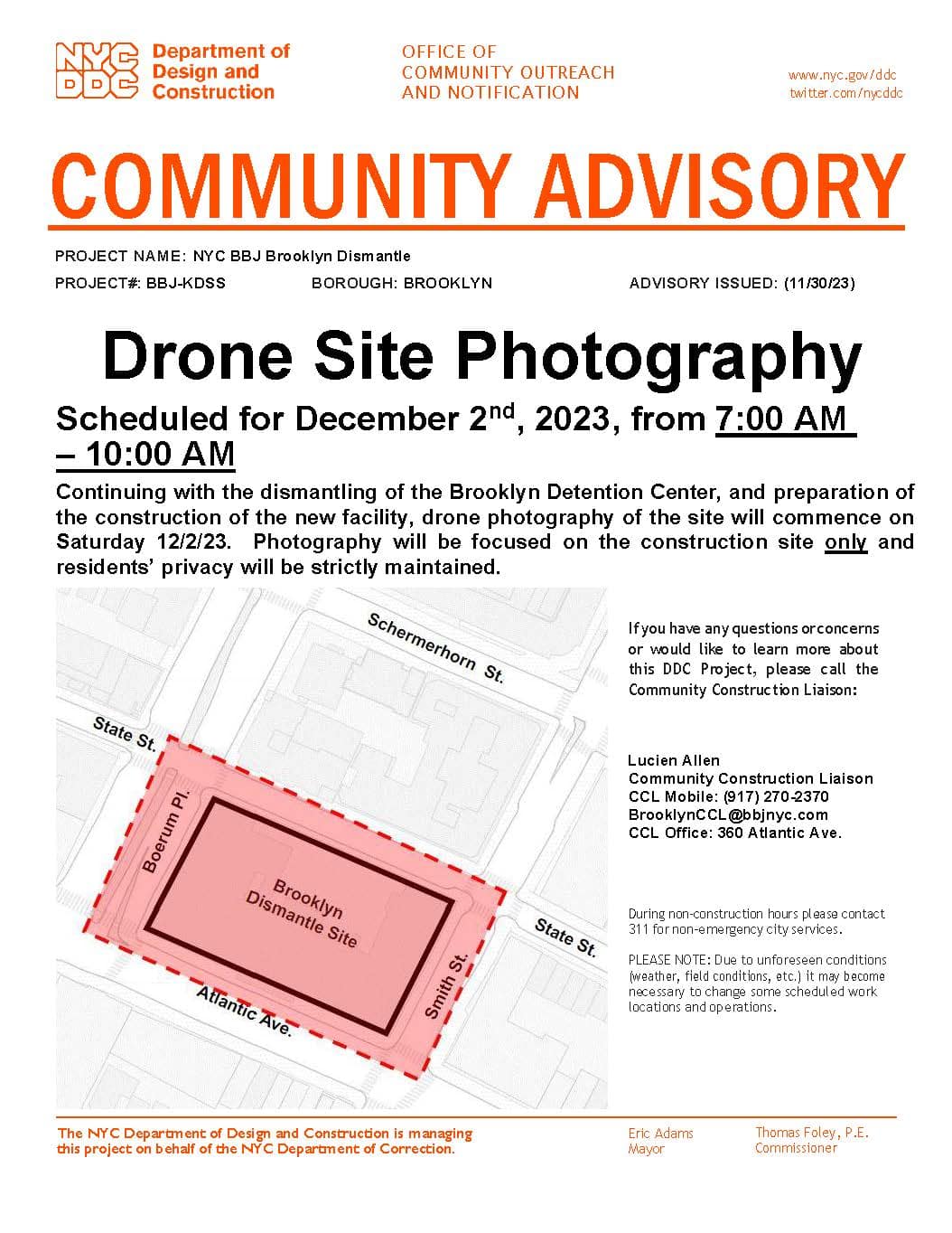 Brooklyn Dismantle - Advisory Notice – 11/30/23 - Rikers