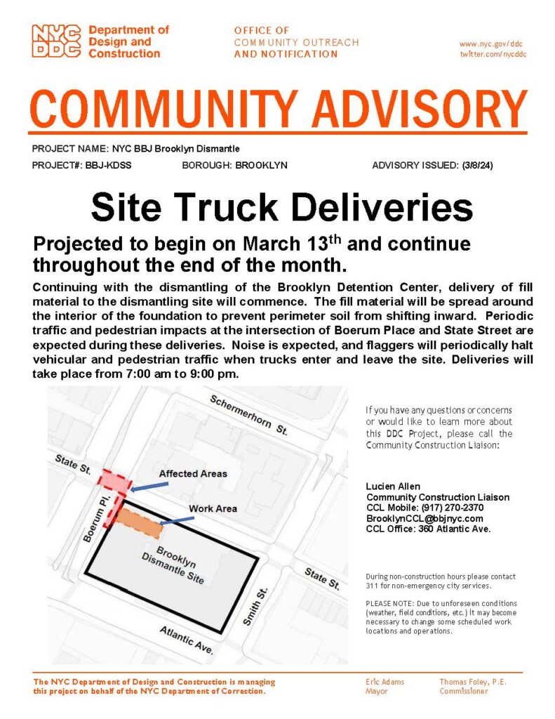 Brooklyn Dismantle - Advisory Notice – 3/8/24 - Rikers