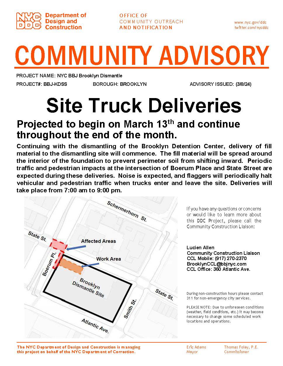 Brooklyn Dismantle - Advisory Notice – 3/8/24 - Rikers