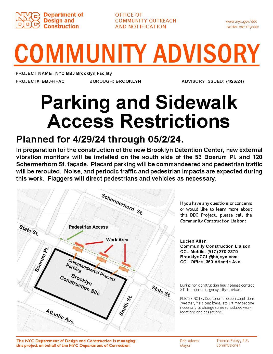 Brooklyn Facility - Advisory Notice – 4/26/24 - Rikers