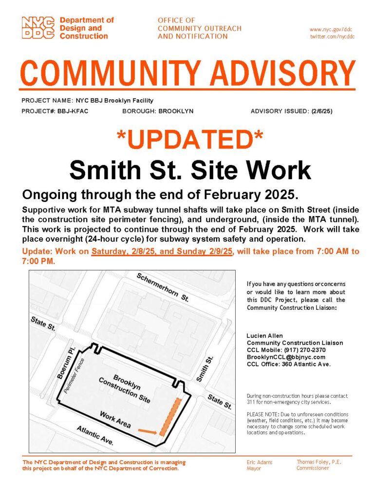 Brooklyn Facility - Advisory Notice (Smith St. MTA Vent Work) – 2/6/25 ...