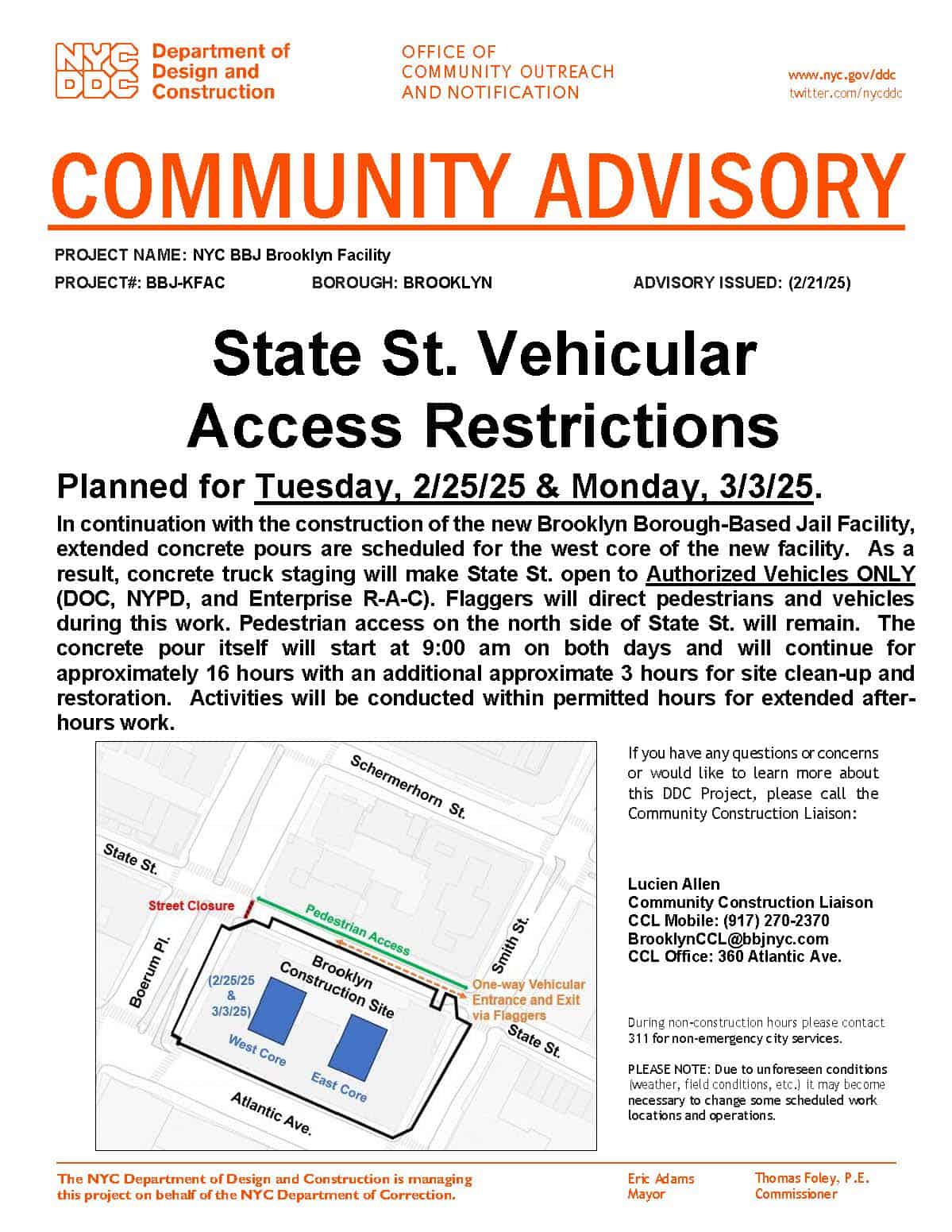 Brooklyn Facility - Advisory Notice (State St. Vehicular Access ...