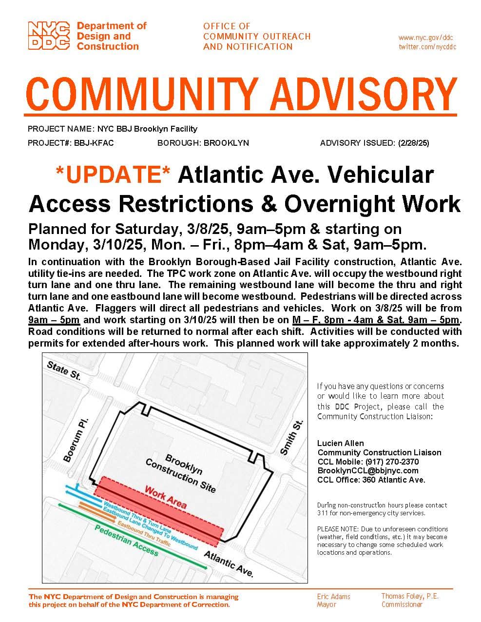Brooklyn Facility - Advisory Notice (Atlantic Ave. Vehicular Access ...