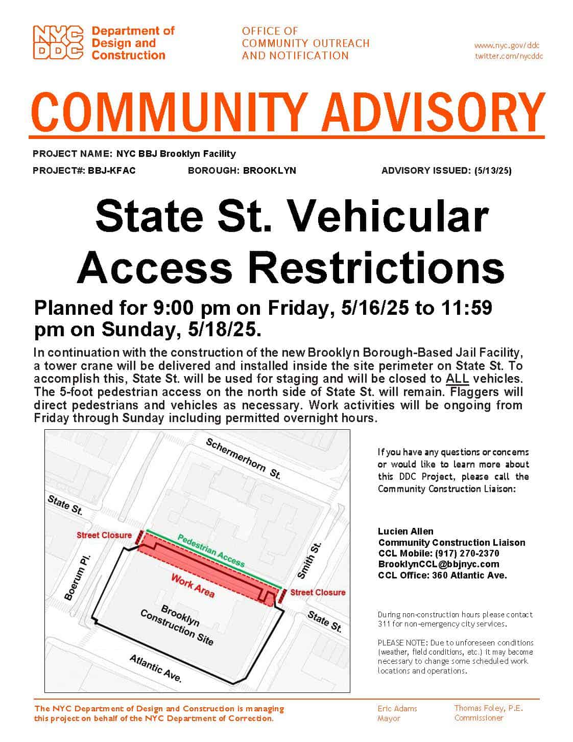 Brooklyn Facility - Advisory Notice (State St. Vehicular Access ...