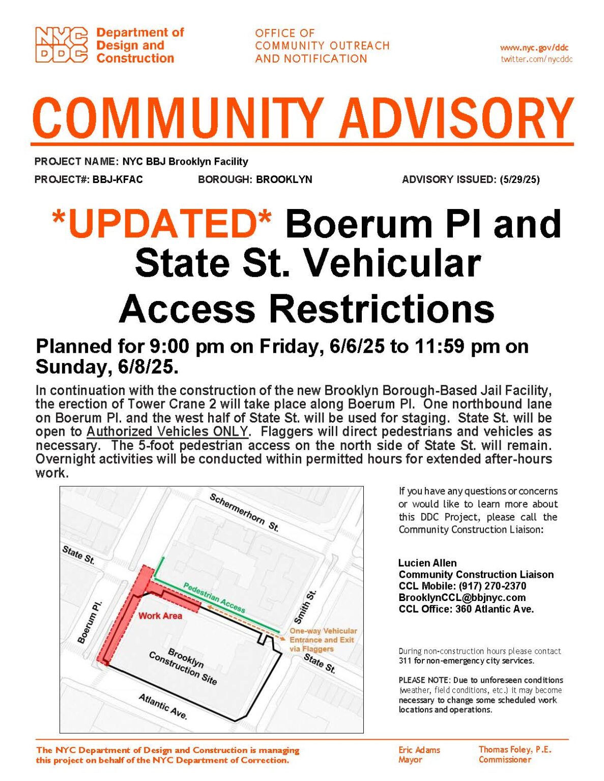 Brooklyn Facility - Advisory Notice (Smith St. Vehicular Access ...