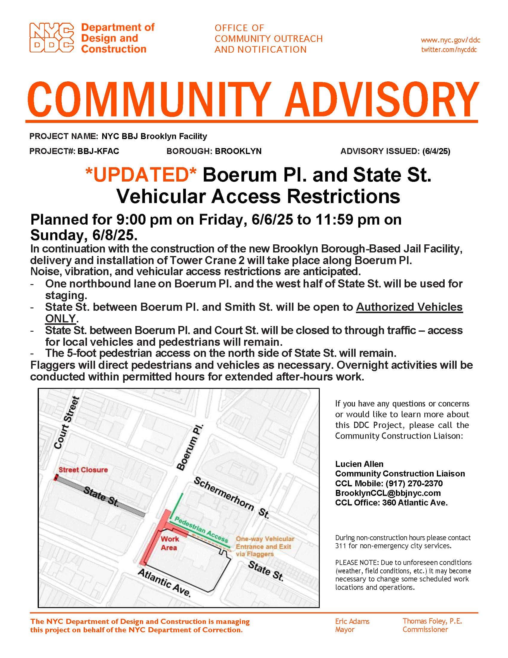 Brooklyn Facility - Advisory Notice (Boerum Pl. & State St. Vehicular ...
