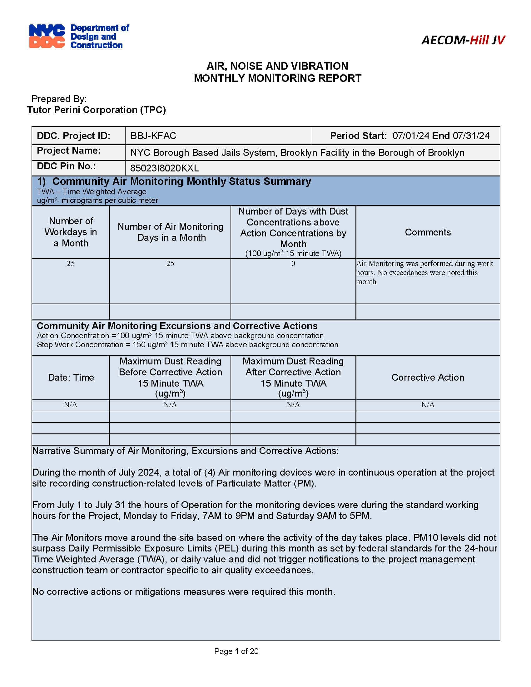 BBJ Brooklyn BK FAC Environmental Monitoring Report – July 2024 - Rikers