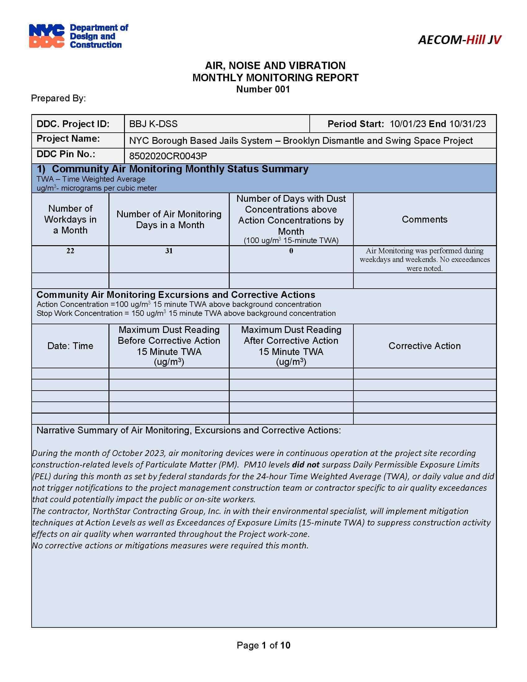 BBJ Brooklyn BK DSS Environmental Monitoring Report – October 2023 - Rikers